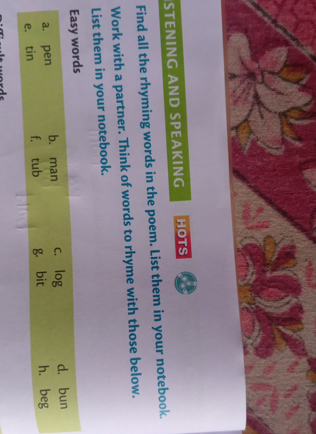 Find all the rhyming words in the poem. List | StudyX