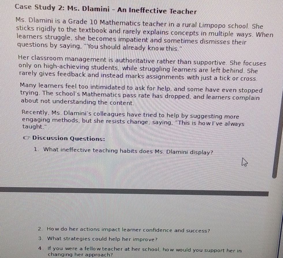 Discussion Questions: 1. What ineffective | StudyX