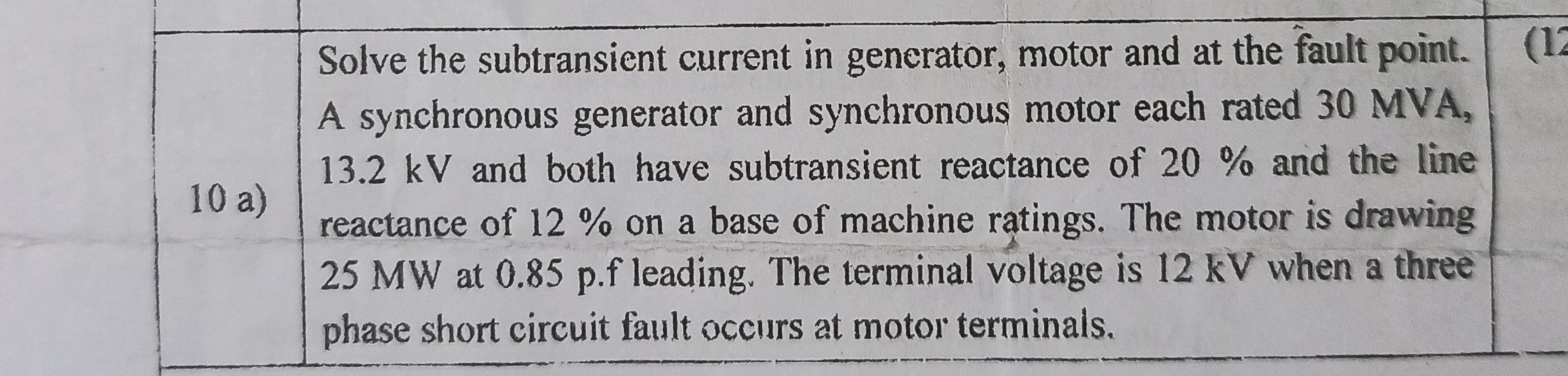 Solve the subtransient current in generator, | StudyX