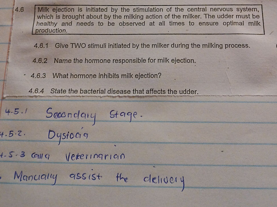 4.6 Milk ejection is initiated by the | StudyX