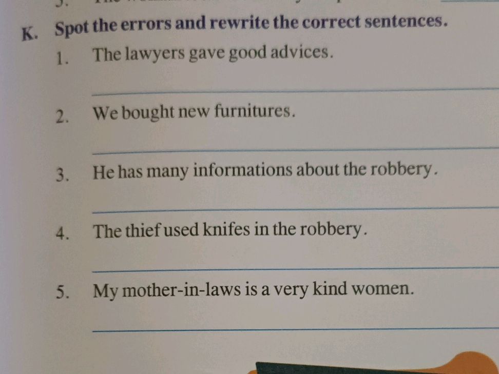 K. Spot the errors and rewrite the correct | StudyX