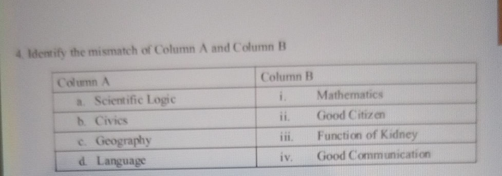 4. Identify the mismatch of Column A and | StudyX