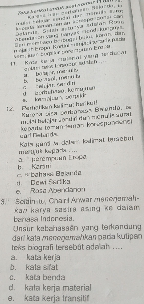 11. Kata kerja material yang terdapat dalam | StudyX