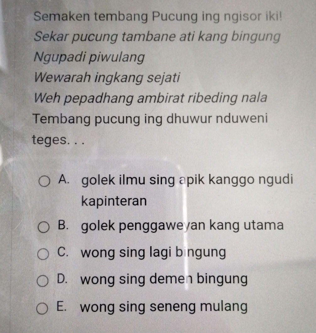 Semaken tembang Pucung ing ngisor iki! Sekar | StudyX