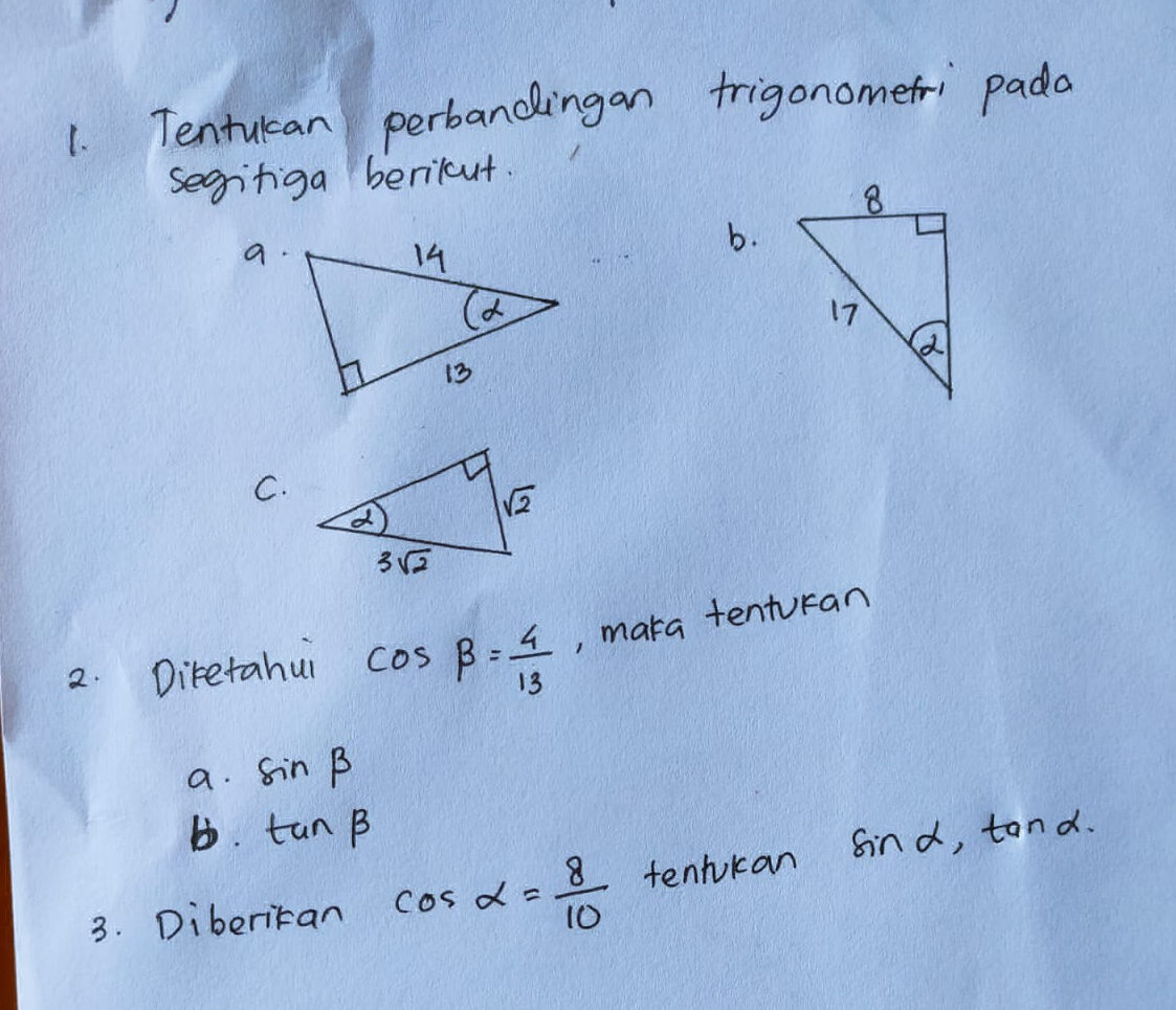 1. Tentukan perbandingan trigonometri pada | StudyX