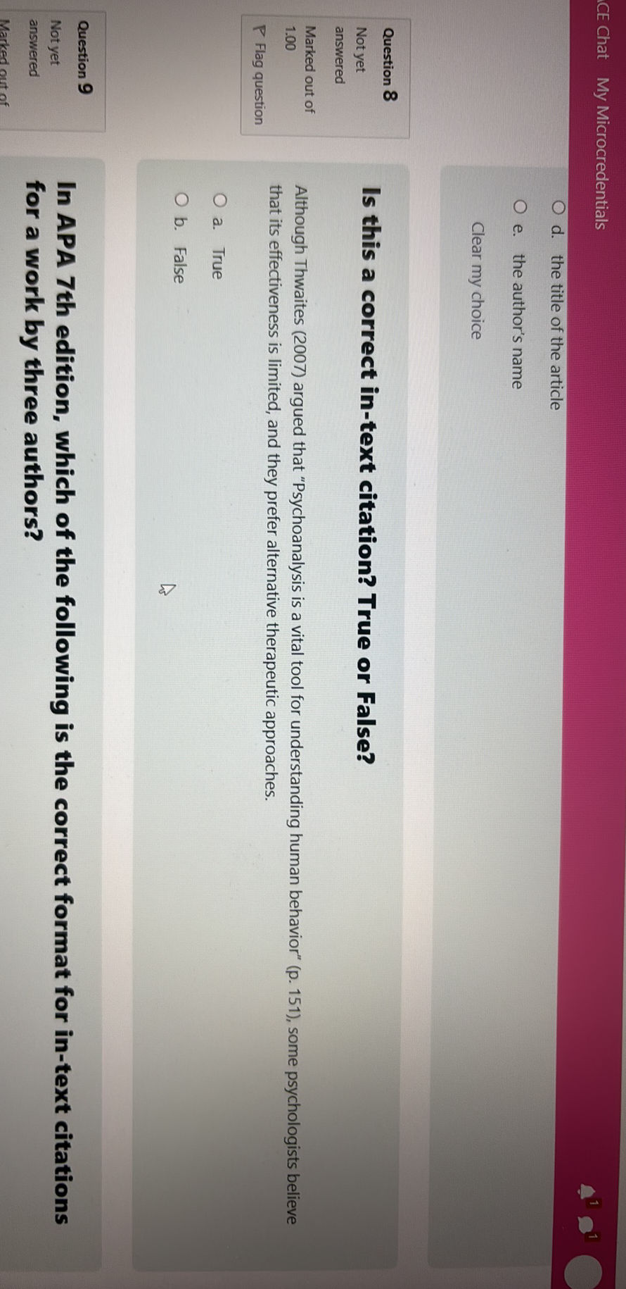 Is this a correct in-text citation? True or | StudyX