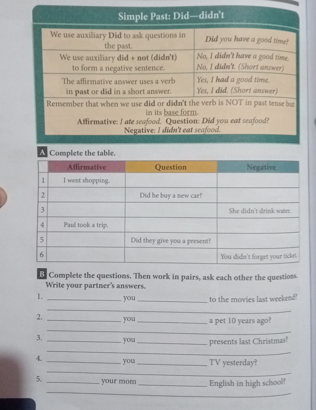 Simple Past: Did-didn't We use auxiliary | StudyX