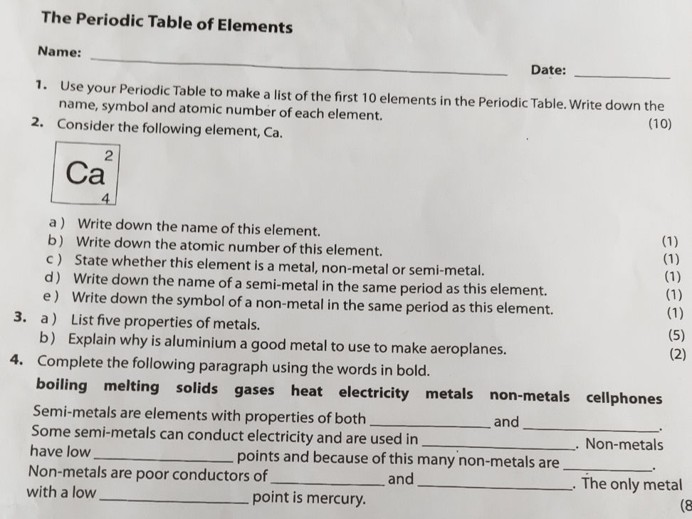 1. Use your Periodic Table to make a list of | StudyX