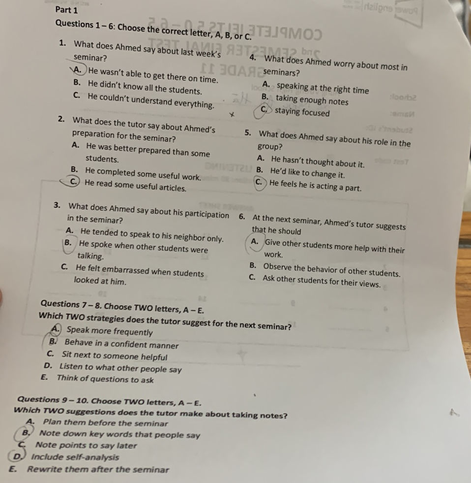 Part 1 Questions 1-6: Choose the correct | StudyX