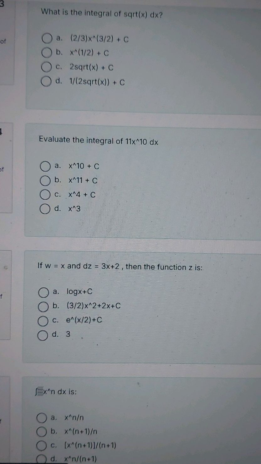 What is the integral of $ {x}$ dx? a. | StudyX