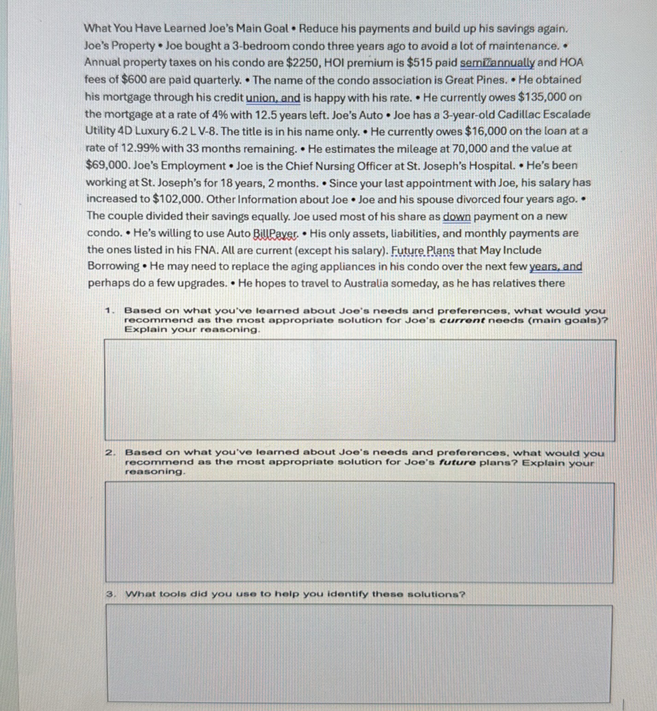 What You Have Learned Joe's Main Goal Reduce | StudyX