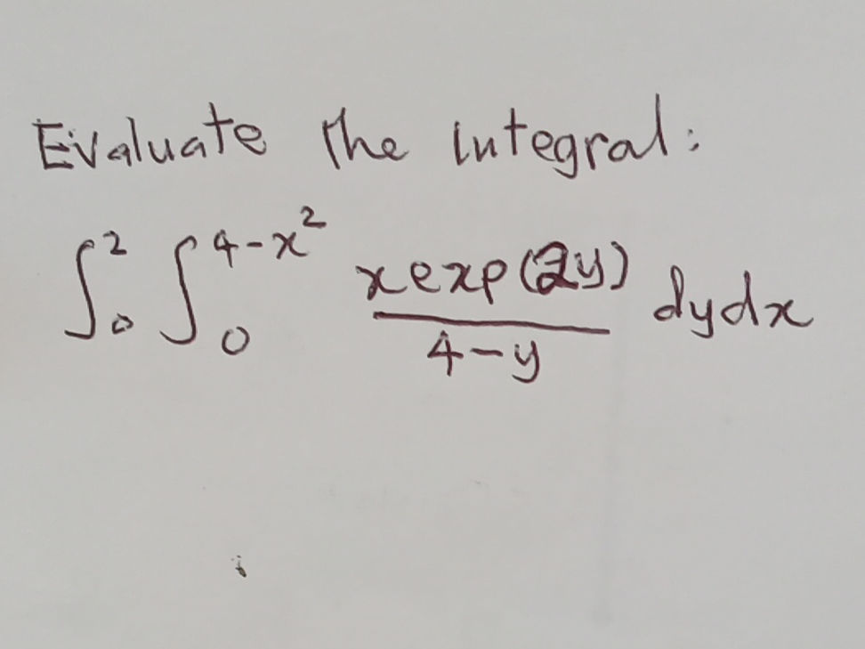 Evaluate the integral: $ 0^2 0^{4-x^2} {x