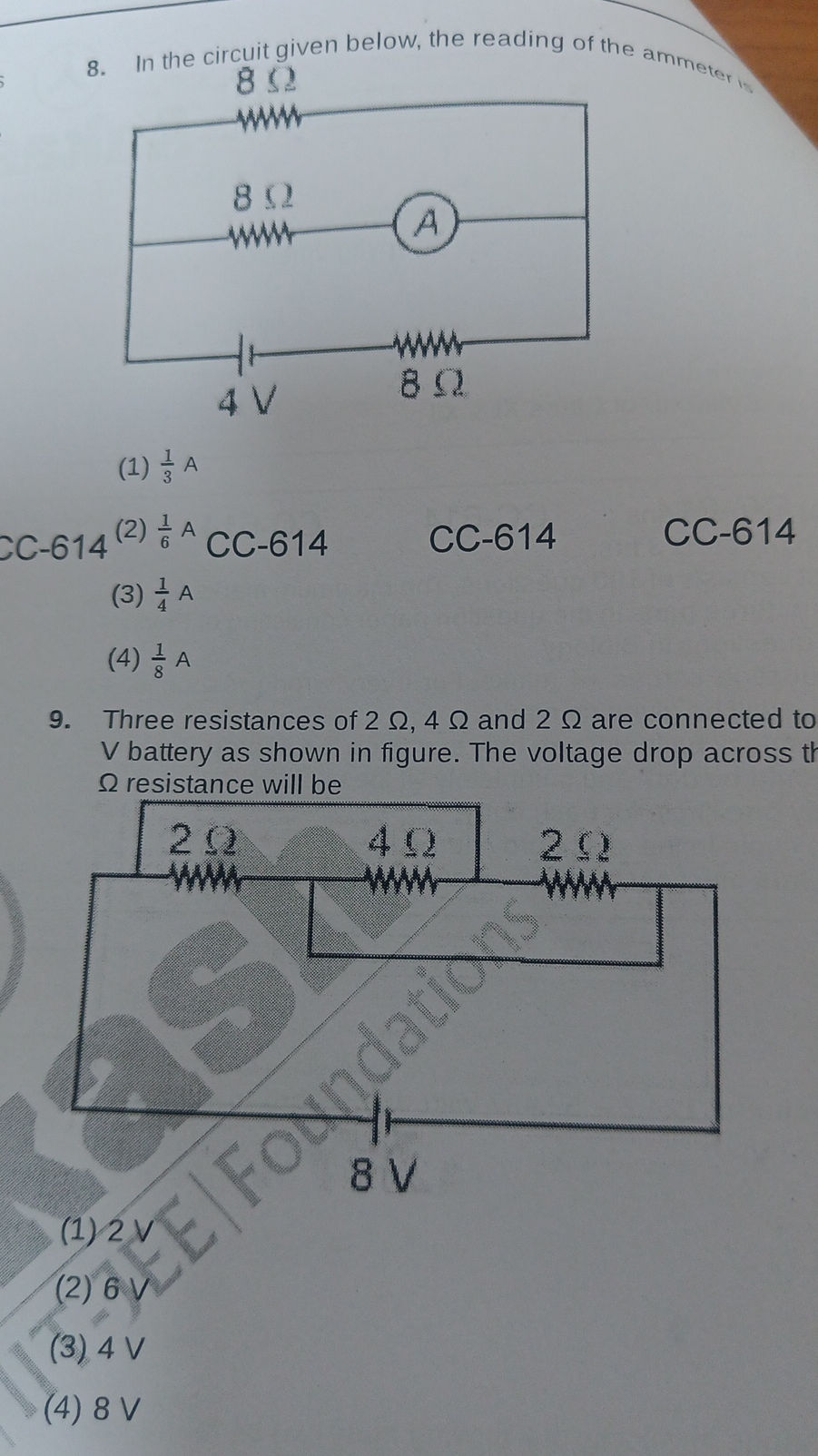 8. In the circuit given below, the reading | StudyX