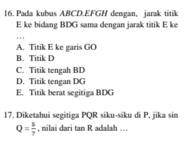 16. Pada kubus ABCD.EFGH dengan, jarak titik | StudyX