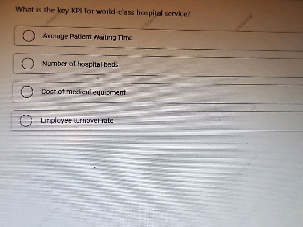 What is the key KPI for world-class hospital | StudyX