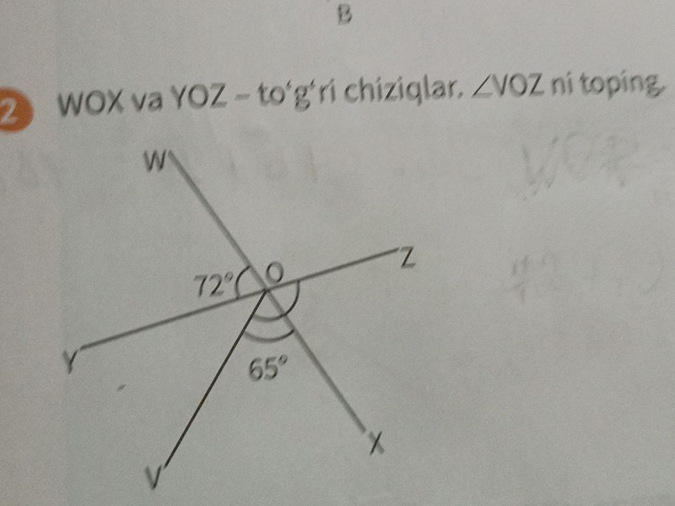 WOX va YOZ - to'g'ri chiziqlar. ∠VOZ ni | StudyX