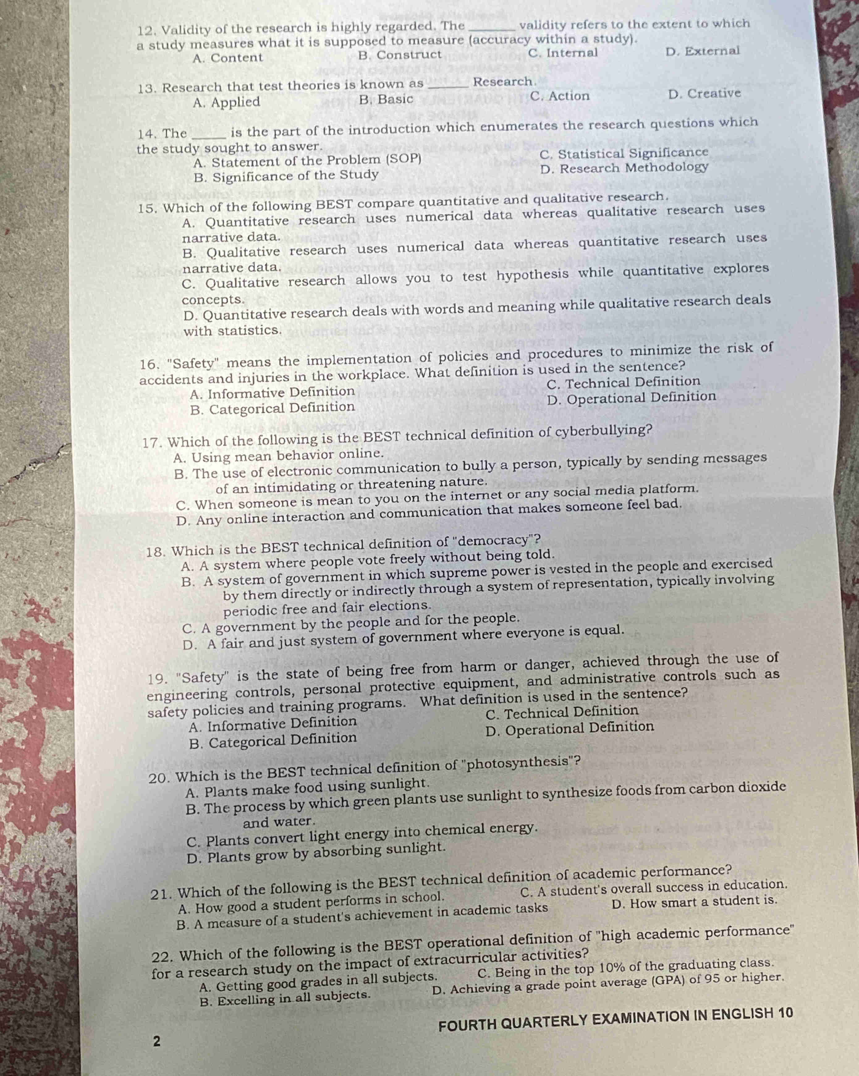 12. Validity of the research is highly | StudyX