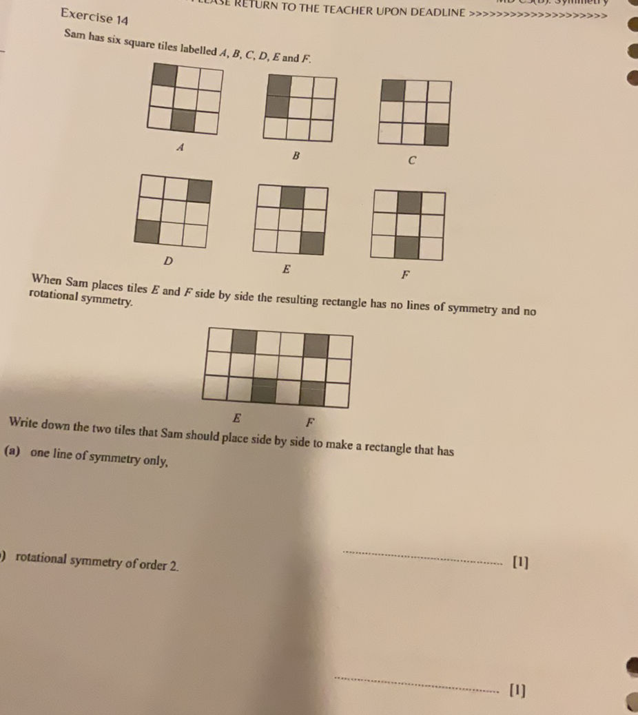 Sam has six square tiles labelled A, B, C,