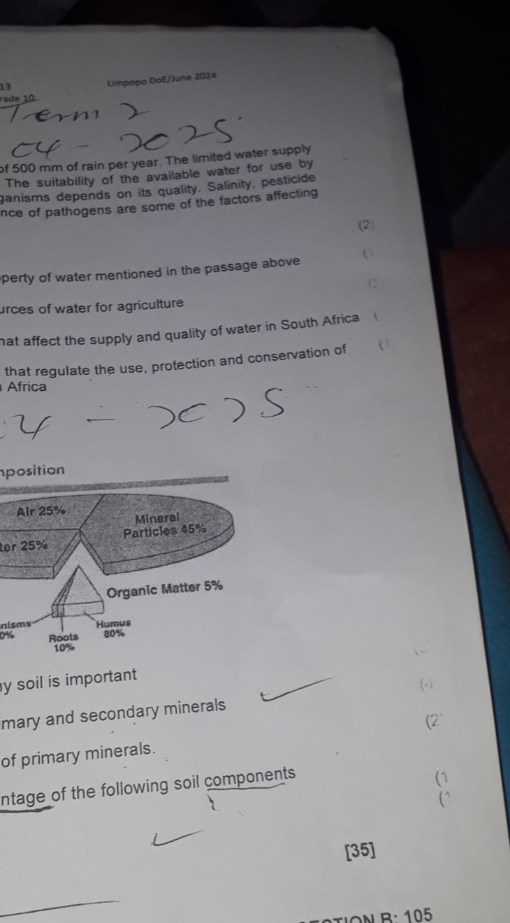 The image contains a pie chart showing soil | StudyX