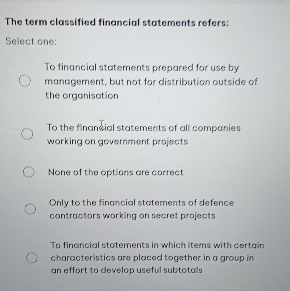 The term classified financial statements | StudyX