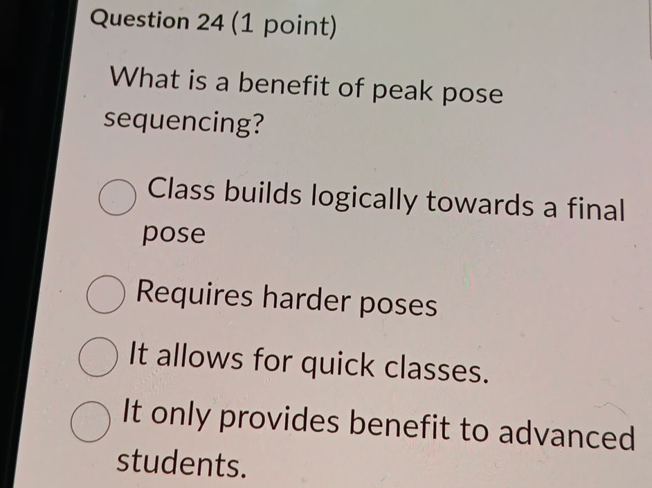 What is a benefit of peak pose sequencing? | StudyX