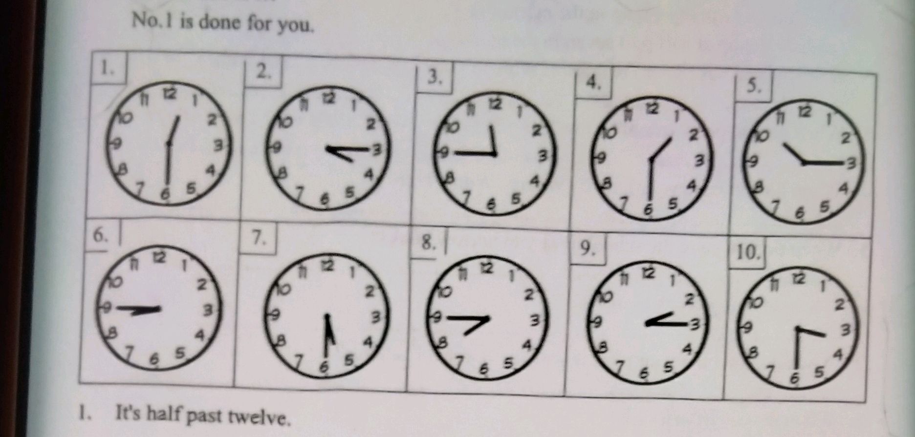 1. It's half past twelve. 2. (Clock | StudyX