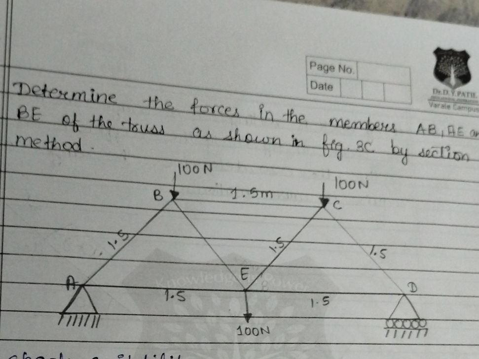 Determine the forces in the members AB, AE | StudyX