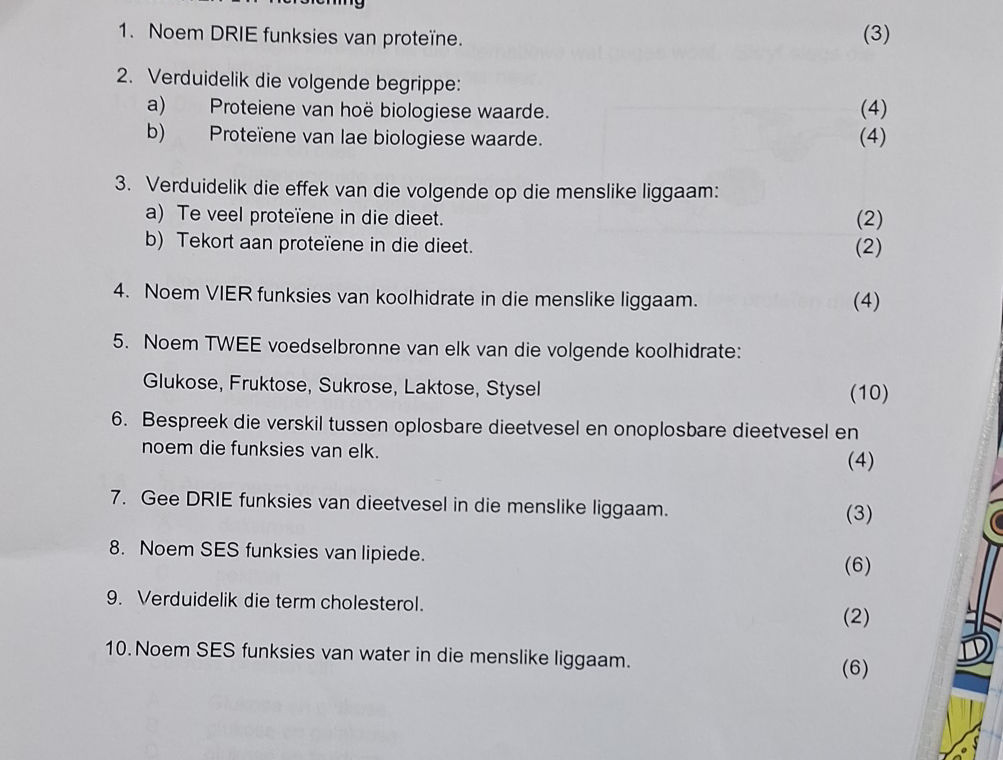 1. Noem DRIE funksies van proteïne. 2. | StudyX