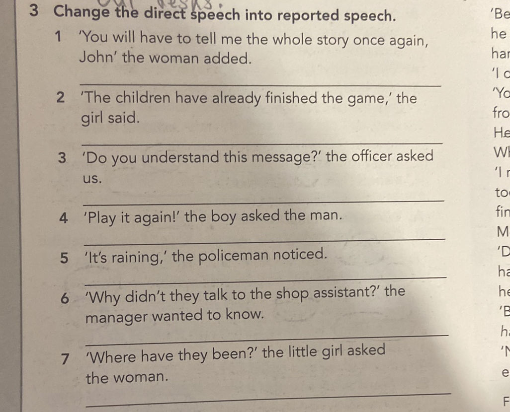 3 Change the direct speech into reported | StudyX