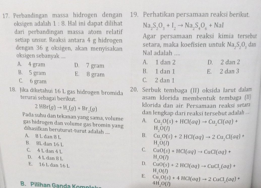 17. Perbandingan massa hidrogen dengan | StudyX