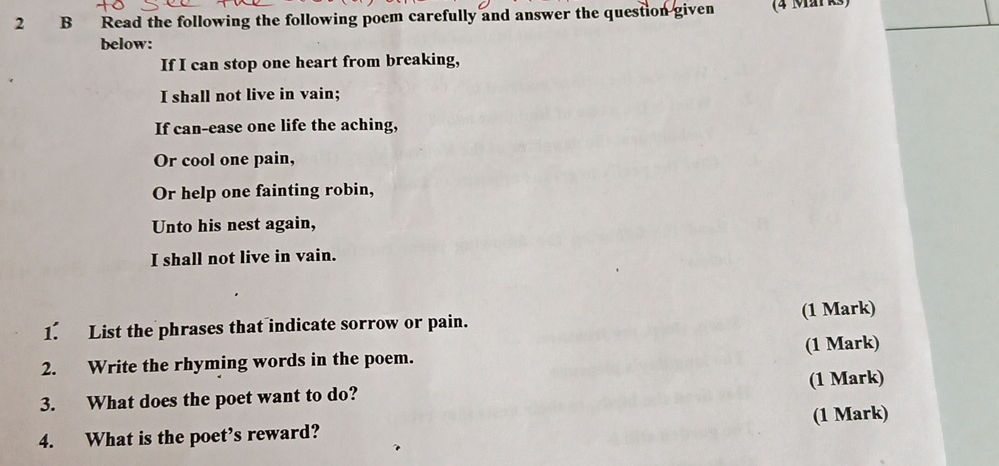 Read the following poem carefully and answer | StudyX