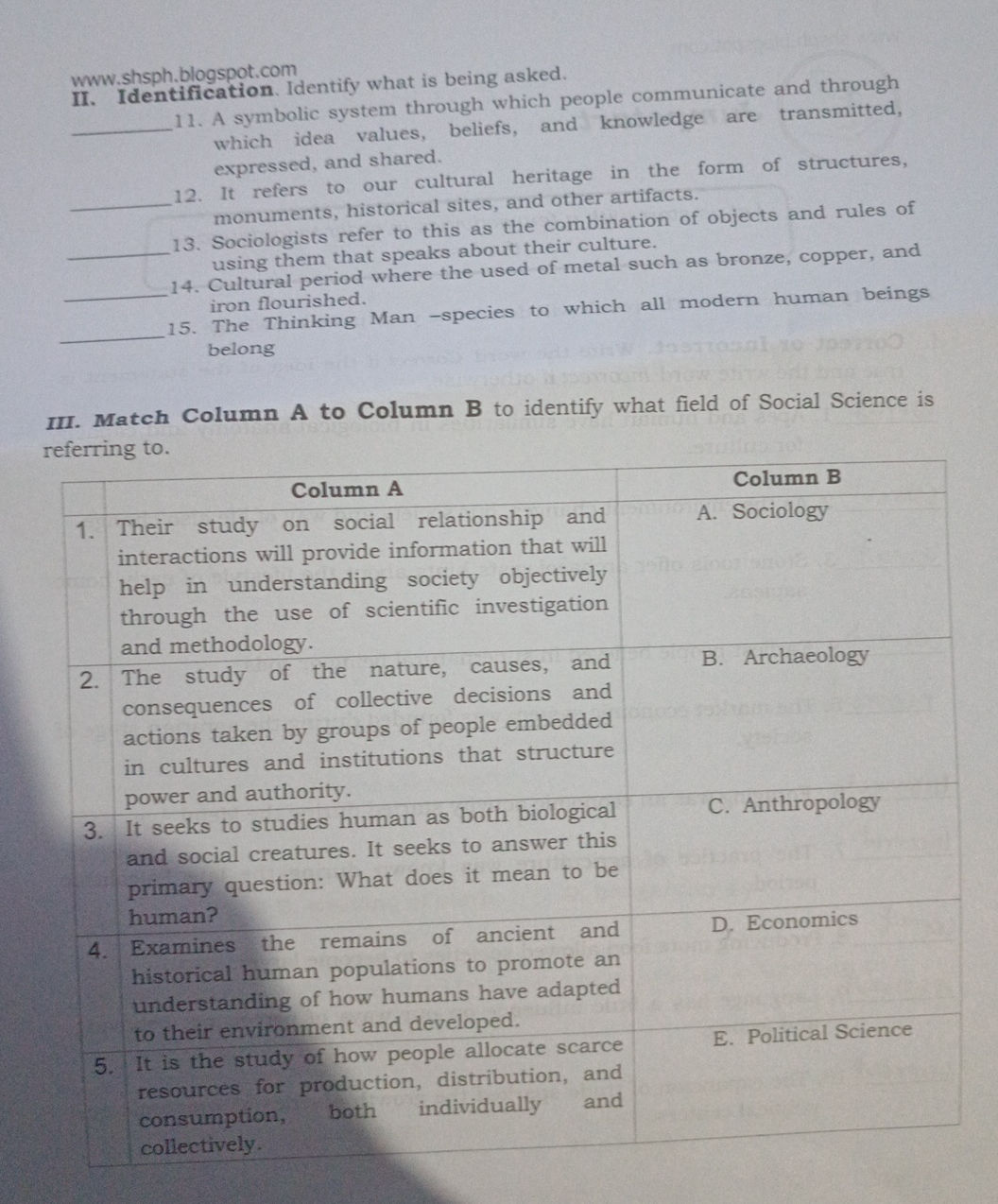 II. Identification. Identify what is being | StudyX