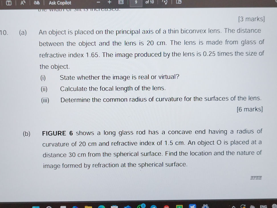 10. (a) An object is placed on the principal | StudyX