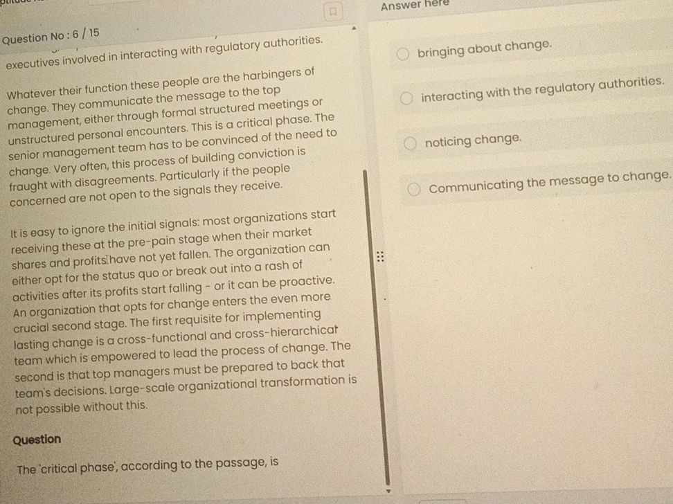 The 'critical phase', according to the | StudyX