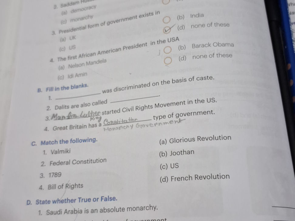 3. Presidential form of government exists in | StudyX