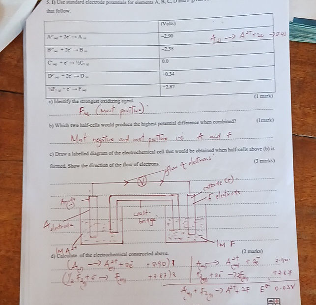 5. I) Use standard electrode potentials for | StudyX