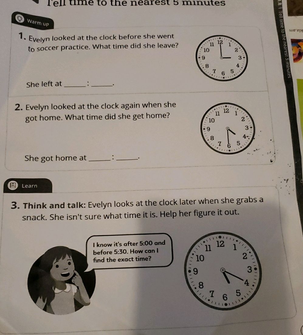 1. Evelyn looked at the clock before she | StudyX