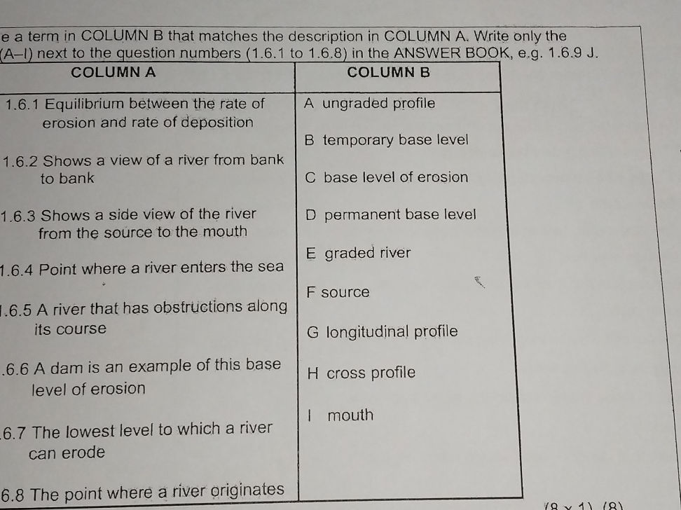 Match the descriptions in Column A with the | StudyX