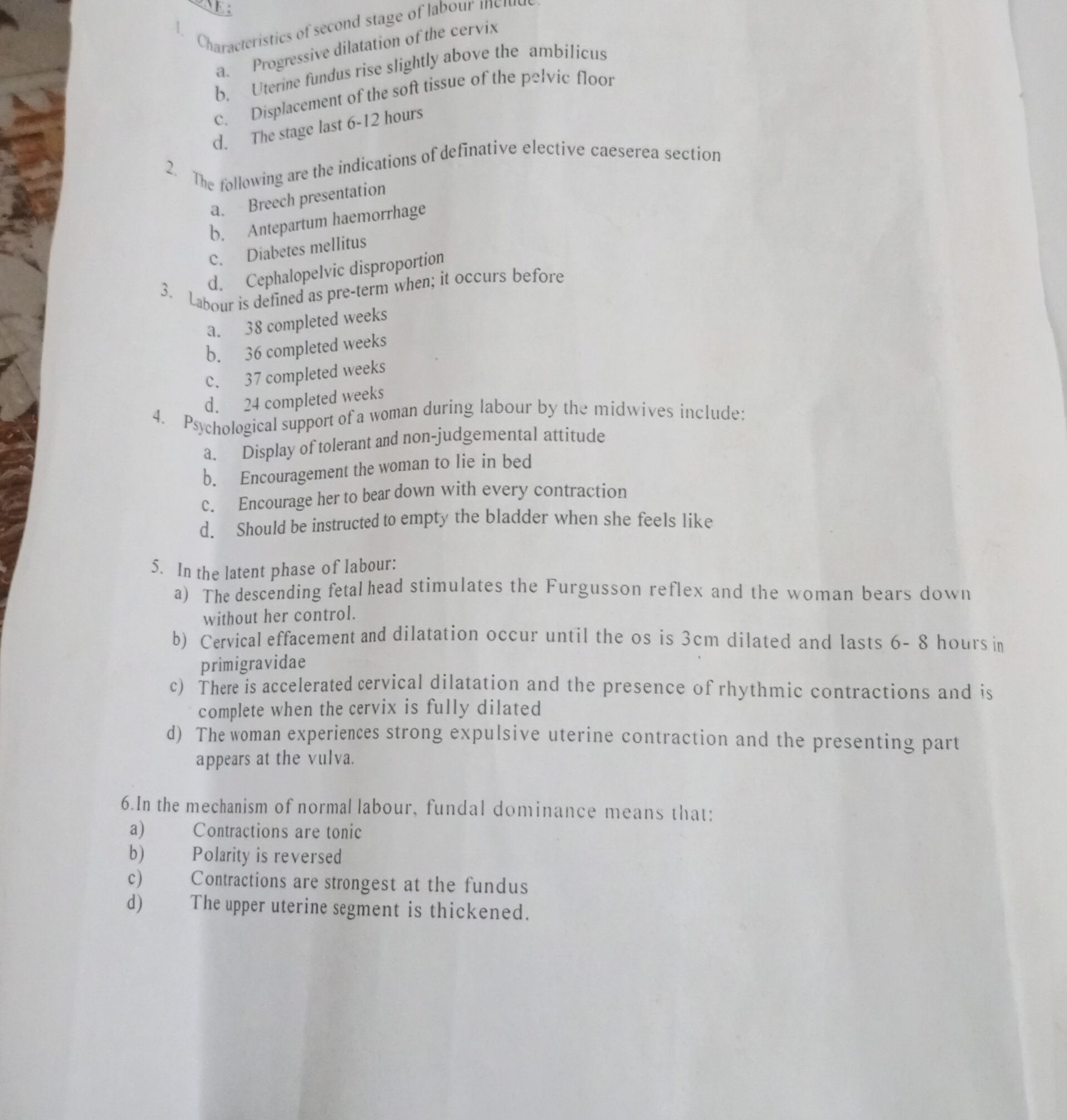 1. Characteristics of second stage of labour | StudyX