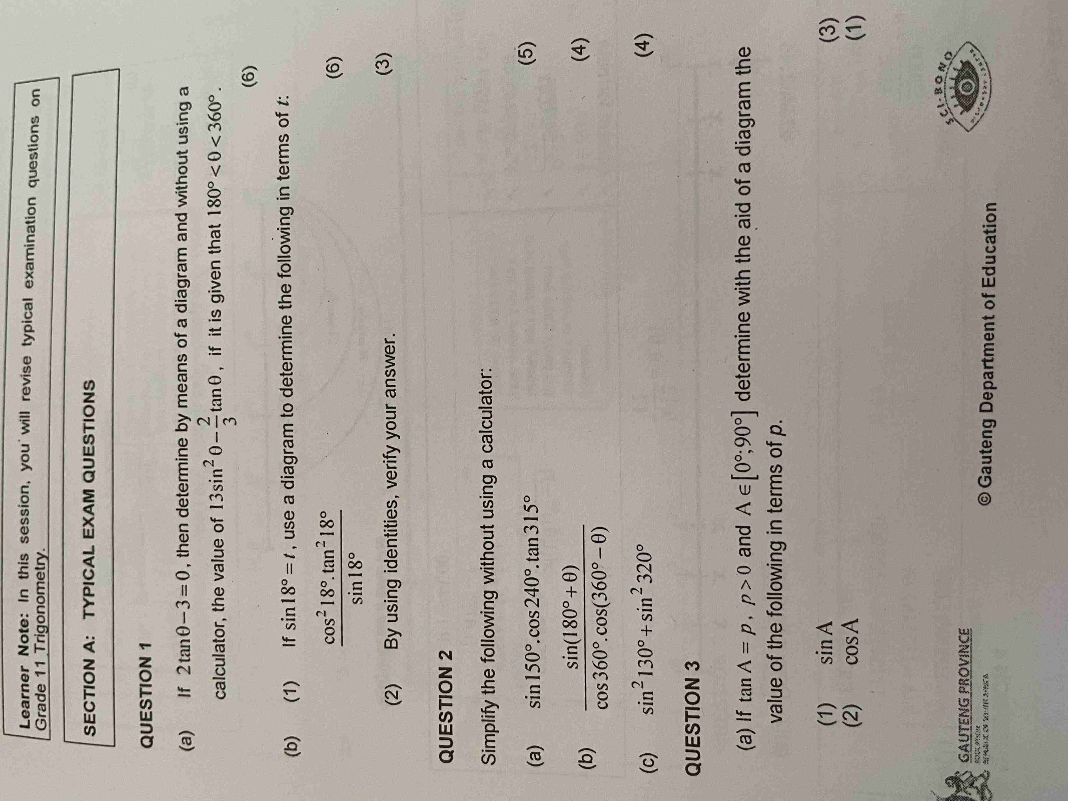 SECTION A: TYPICAL EXAM QUESTIONS QUESTION | StudyX