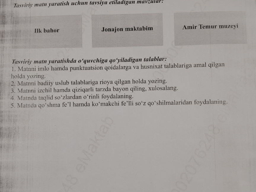 Tasviriy matn yaratish uchun tavsiya | StudyX