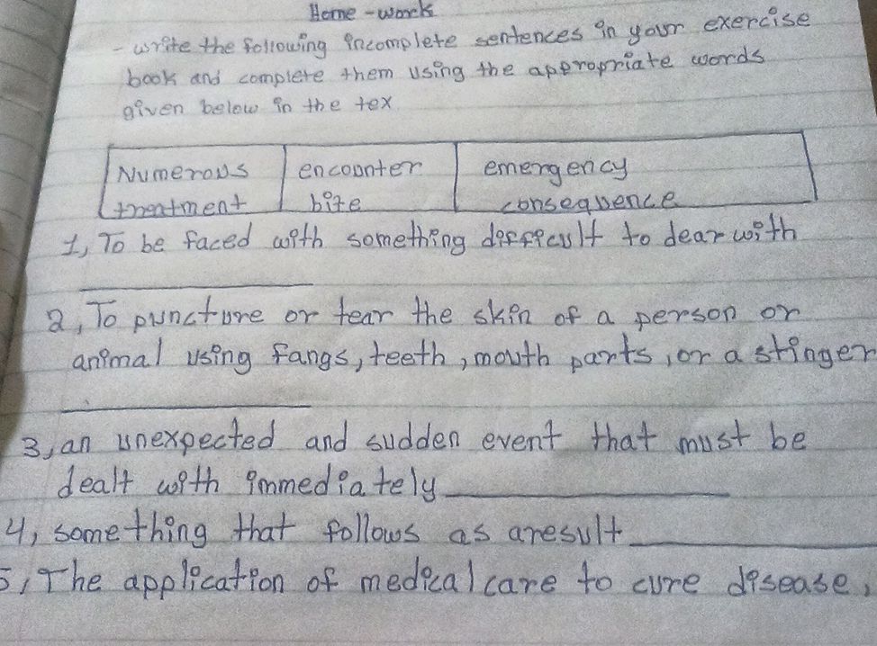 Home-work - write the following incomplete | StudyX