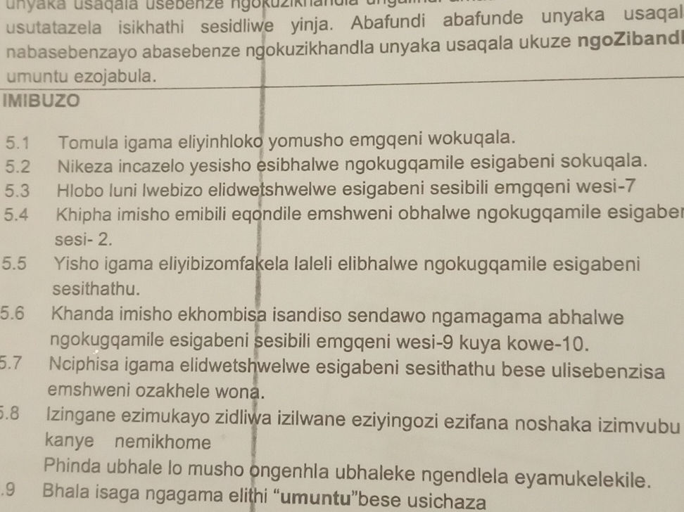 5.1 Tomula igama eliyinhloko yomusho emgqeni | StudyX