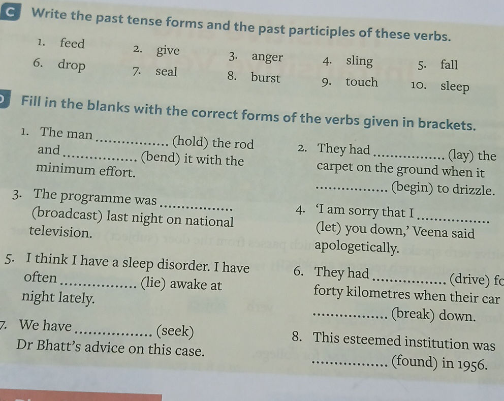 Write the past tense forms and the past | StudyX