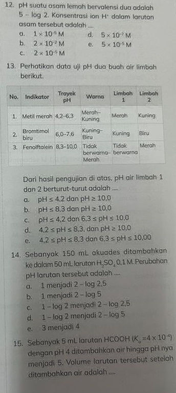 12. pH suatu asam lemah bervalensi dua | StudyX