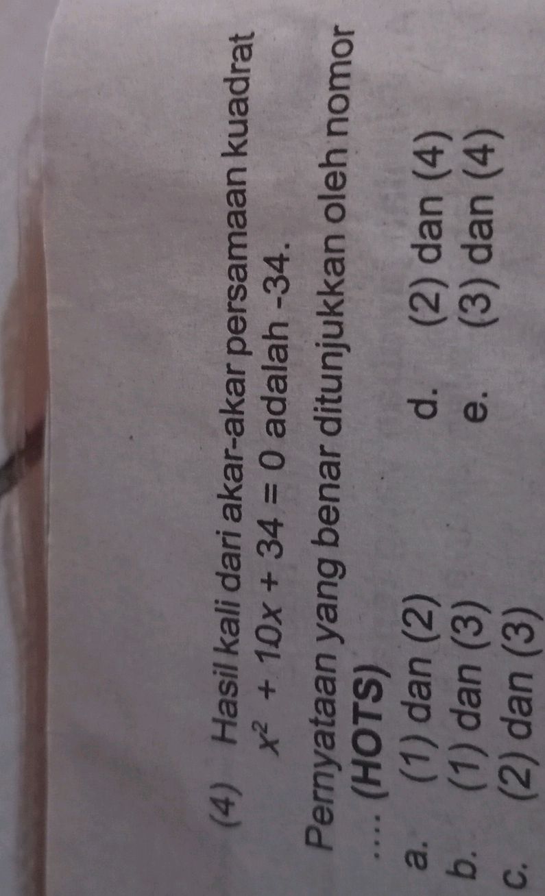 (4) Hasil kali dari akar-akar persamaan | StudyX