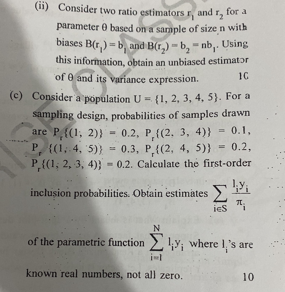 (ii) Consider two ratio estimators $r_1$ and | StudyX