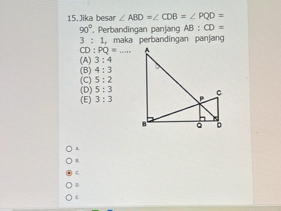 15. Jika besar $ ABD = CDB = PQD = 90^ | StudyX