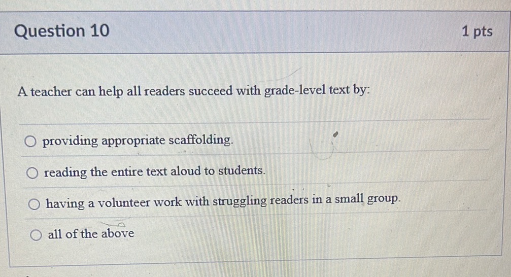 Question 10 A teacher can help all readers | StudyX