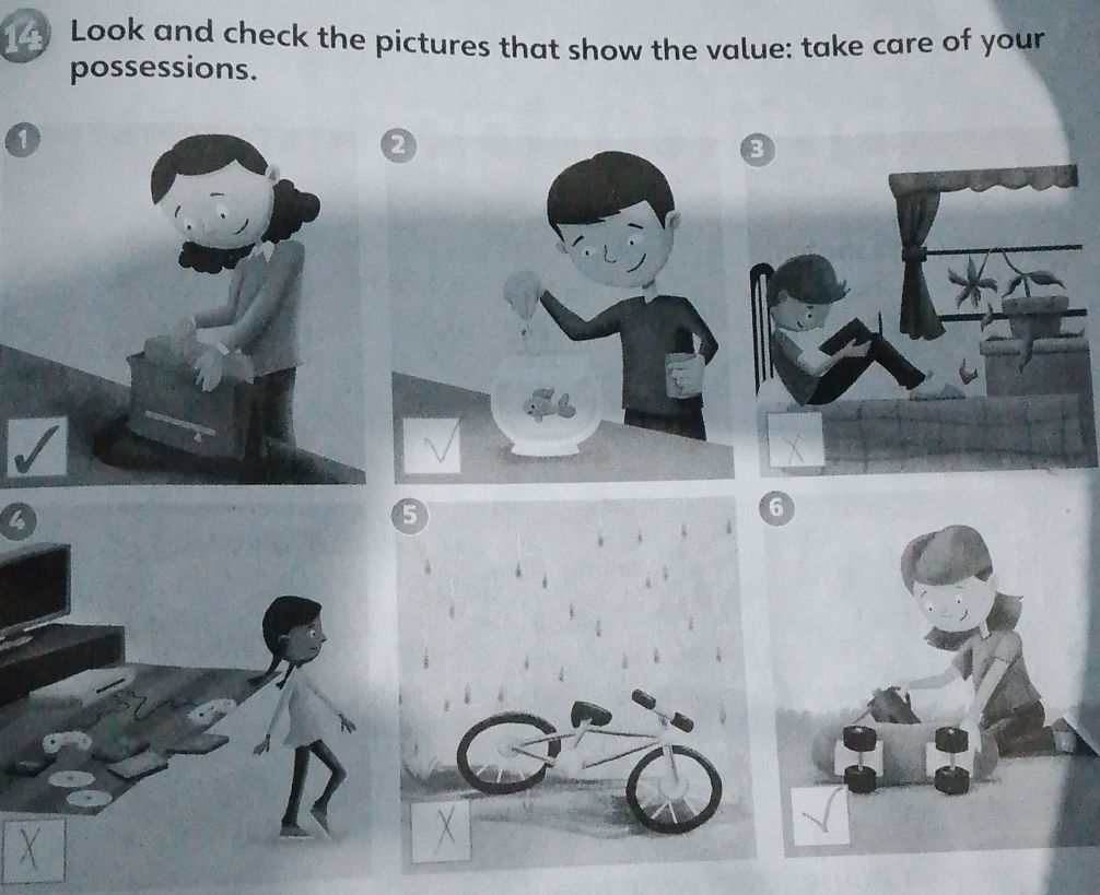 Look and check the pictures that show the